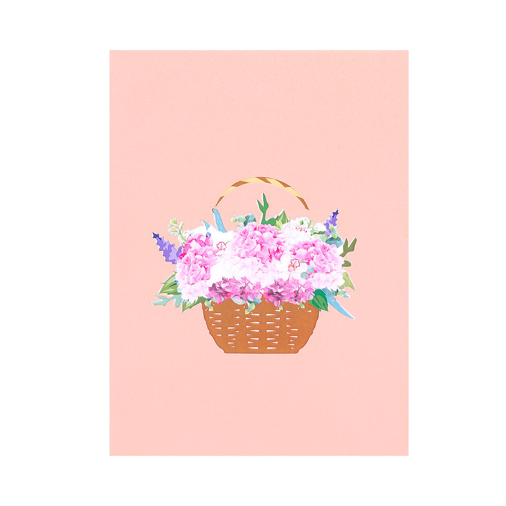 Pink Hydrangeas in Basket With Butterflies Pop-Up Card – CardPop.co.uk