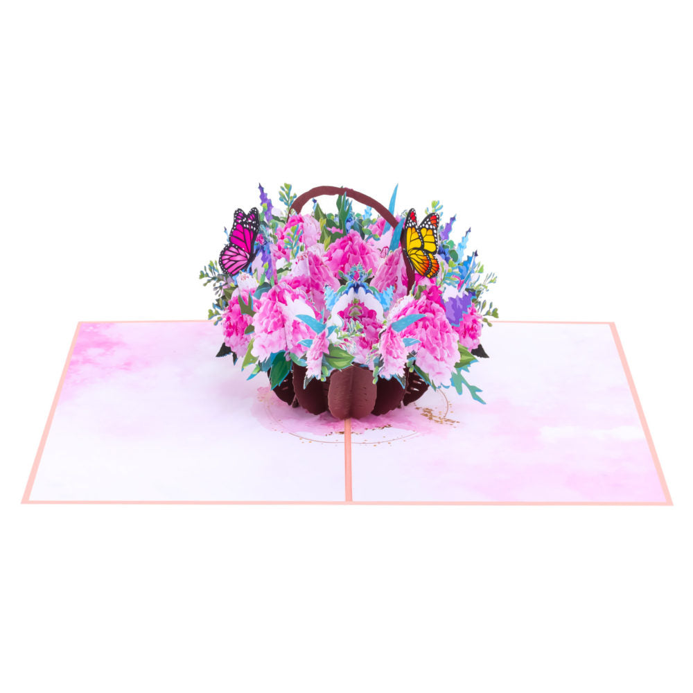 Pink Hydrangeas in Basket With Butterflies Pop-Up Card – CardPop.co.uk