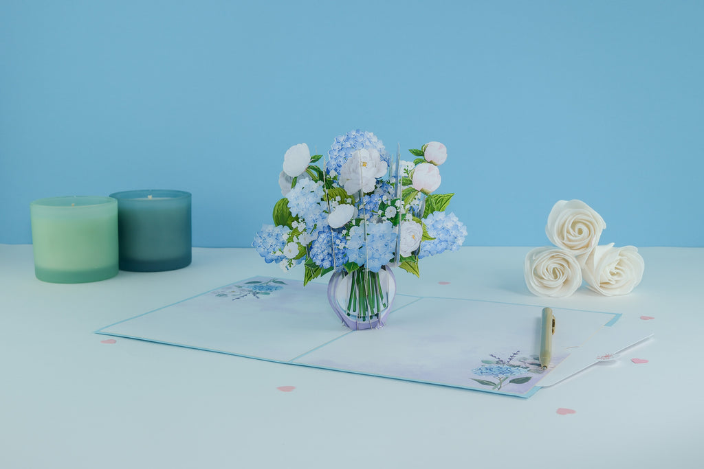 Blue Hydrangea Vase Pop-Up Card – CardPop.co.uk