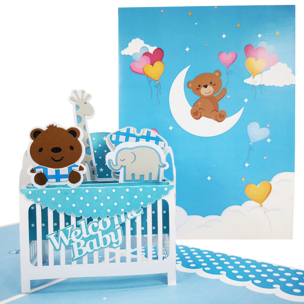 New Baby Boy & Blue Cot Pop-Up Card – CardPop.co.uk